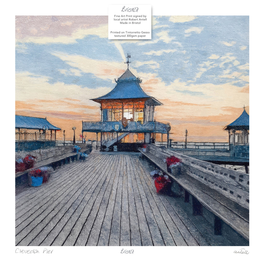 Clevedon Pier Pastel Drawing, Fine Art Print by Artist Robert Antell ...