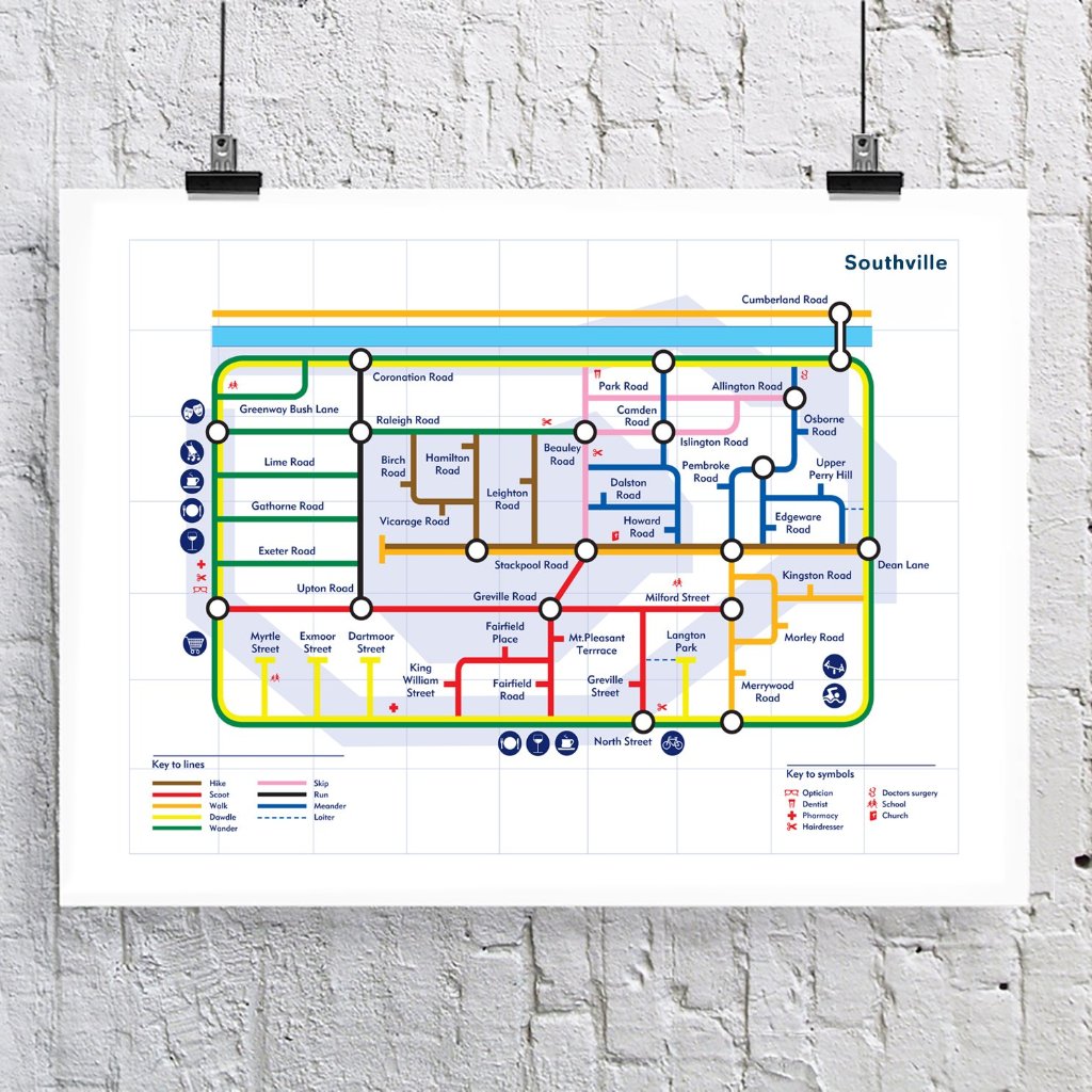 Southville Map Print, A4 or A3 by Susan Taylor – The Bristol Shop